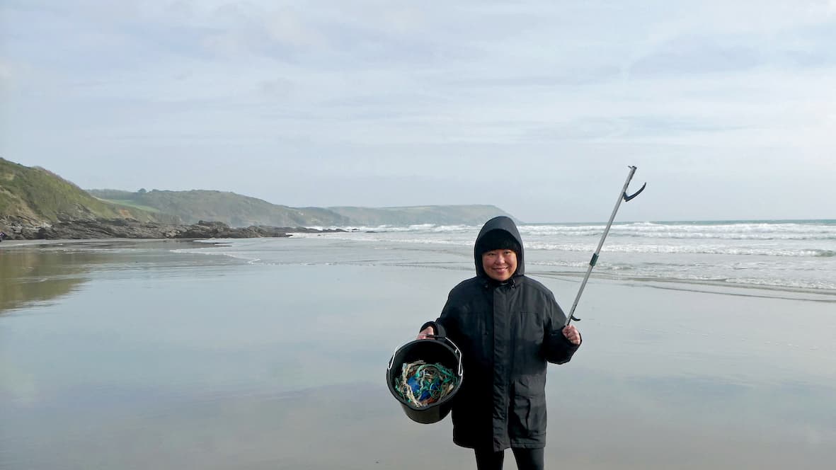 Connecting with nature in Cornwall and clearing rubbish from a beach at ...